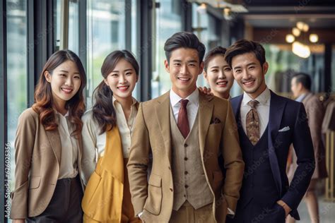 Confident Asian Businesspeople In Powerful Poses Donning Business