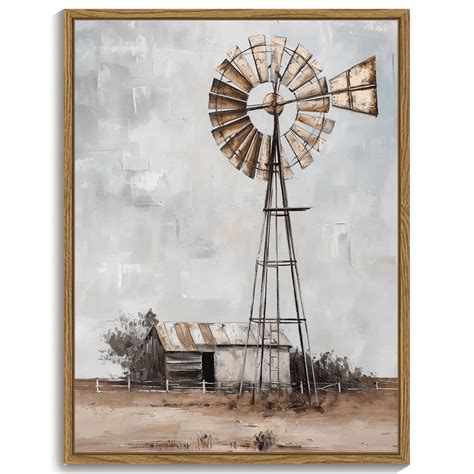 Farmhouse Vintage Framed Rustic Windmills Wall Art Retro 12x16in