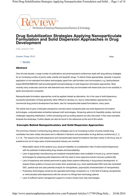 Pdf Drug Solubilization Strategies Applying Nanoparticulate Formulation And Solid Dispersion