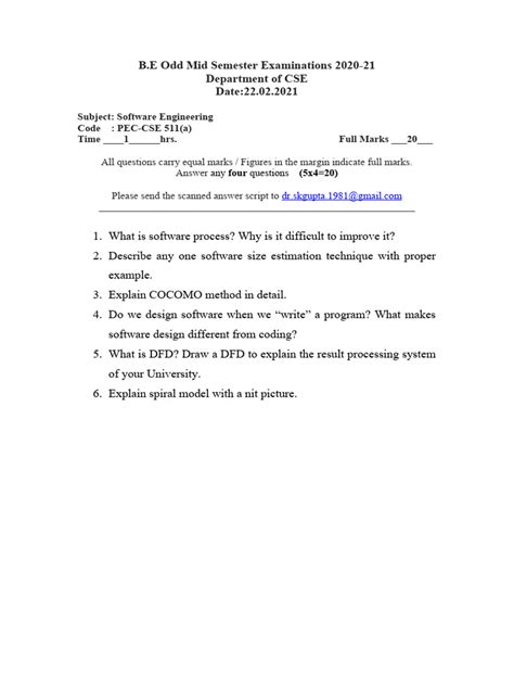 Pec Cse 511 A Software Engg Skg Mid1 2020 21 Pdf