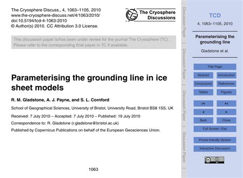 Pdf Parameterising The Grounding Line In Ice Sheet Models