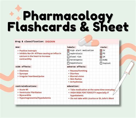 Pharmacology Flash Cardssheet Templates Make Pharm Easy Etsy In