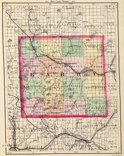 Historic County Map Barry County Michigan Walling 1873 23 X 29