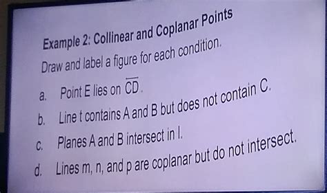 solved example 2 collinear and coplanar points draw and label a