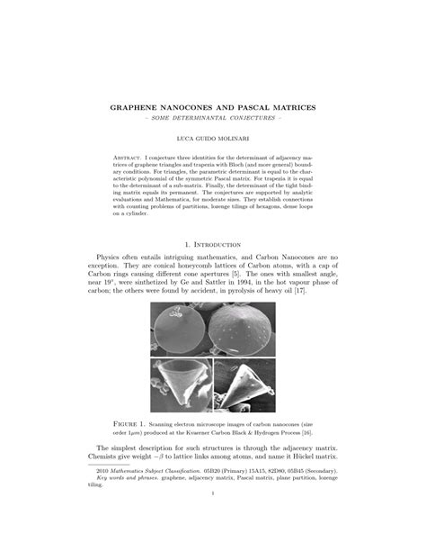 Pdf Graphene Nanocones And Pascal Matrices Some Determinantal