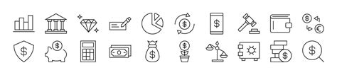 Banking Line Icons Collection Editable Stroke Simple Linear