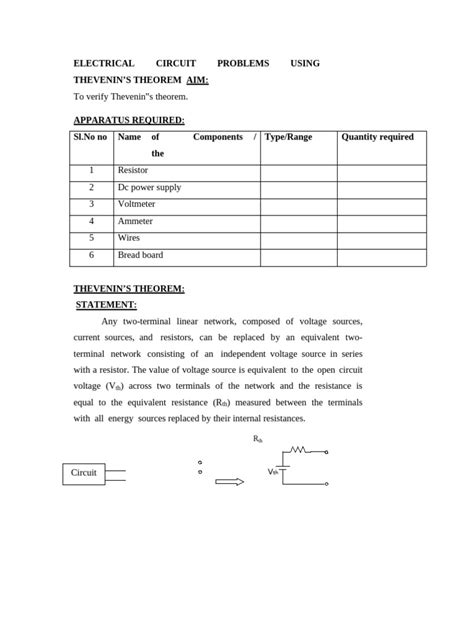 Electrical Circuit Problems Using Thevenin Pdf