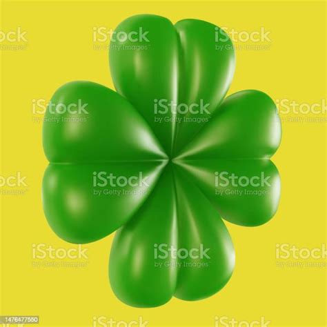 화려한 배경에 고립 된 녹색 클로버 현실적인 최소 스타일의 3d 만화 생생한 그림 밝은 현대 벡터 그래픽 요소입니다 행운의 상징