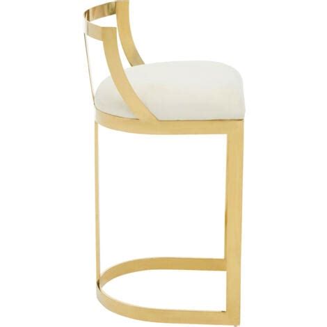 Interiors By Premier Ivory Velvet Bar Stool Gold Finish Bar Chair