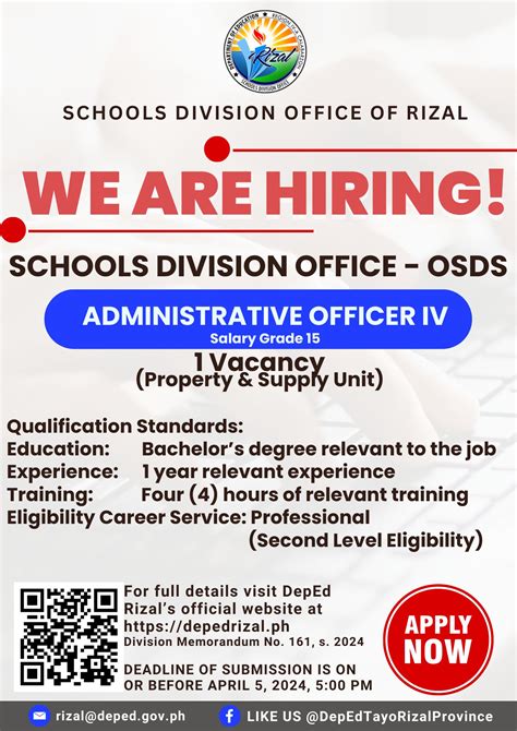 Be Part Of Sdo Rizal Sdo Rizal Announces The Acceptance Of Applications For Various Non