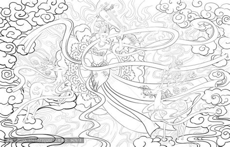 敦煌飞天插画线稿