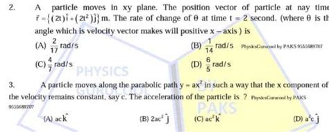 A Particle Moves Along The Parabolic Path Yax2 In Such A Way That The X