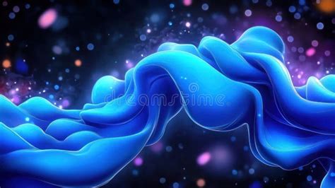 Abstract Blue Waves With Glowing Particles Create A Vibrant Dynamic Visual Effect Stock