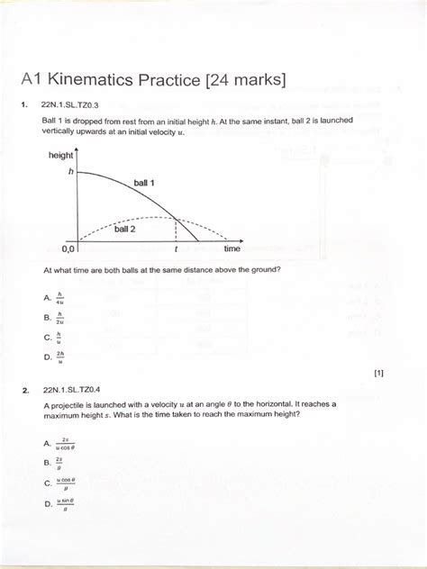 A1 Kinematics Practice Pdf