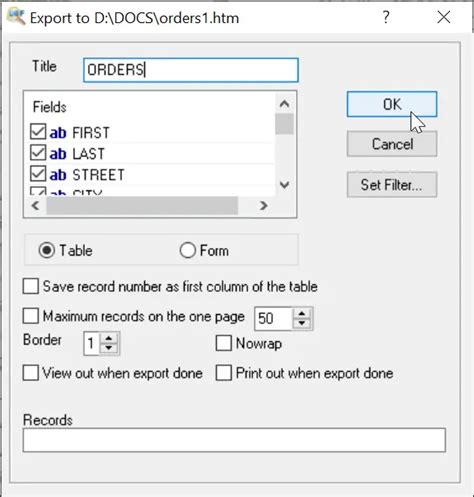 Dbf To Html Export