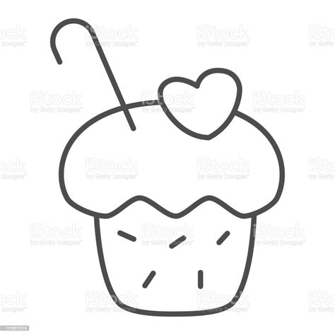 머핀 얇은 라인 아이콘 베이커리 개념 흰색 배경에 달콤한 케이크 기호 크림과 모바일 및 웹 디자인에 대한 개요 스타일의 작은 심장 장식 아이콘 컵 케이크 벡터 그래픽 10에
