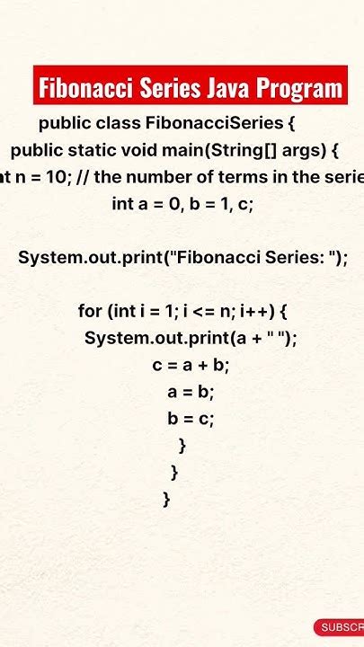 Fibonacci Series Program In Java Fibonacci Series Javaprogramming Shorts Youtubeshorts