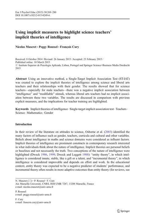 pdf using implicit measures to highlight science teachers implicit theories of intelligence