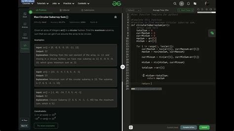Max Circular Subarray Sum Gfg 160 Days Of Problem Solving Day12 Youtube