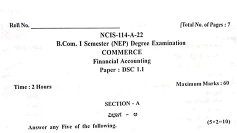 Bcom 1st Sem Nep Financial Accounting Question Paper 2021 Ug Degree Mba Course Details In