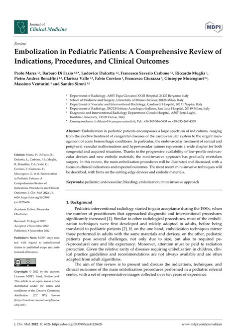 Pdf Embolization In Pediatric Patients A Comprehensive Review Of Indications Procedures And