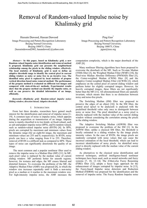 Pdf Removal Of Random Valued Impulse Noise By Khalimsky Grid