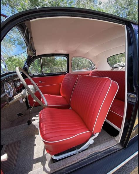 Vintage Car Interior With Red Seats White Beetle With Red Interior