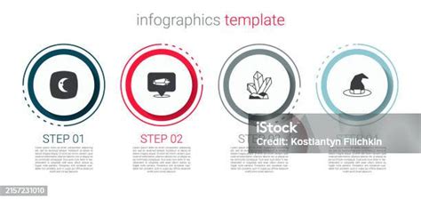 달과 별 마법석 마녀 모자를 설정하세요 비즈니스 인포그래픽 템플릿입니다 벡터 가득 찬에 대한 스톡 벡터 아트 및 기타 이미지 가득 찬 결정체 공휴일 Istock