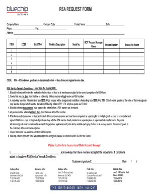 Fillable Online RSA REQUEST FORM Bluechip Infotech Fax Email Print PdfFiller
