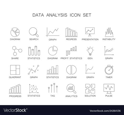 Line Icons Set Data Analysis Pack Royalty Free Vector Image