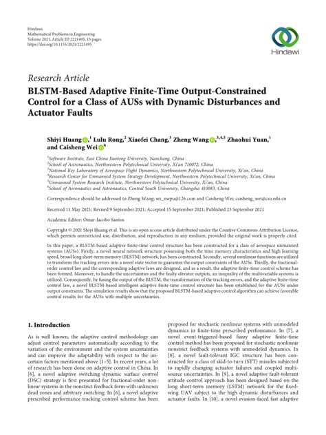 Pdf Blstm Based Adaptive Finite Time Output Constrained Control For A