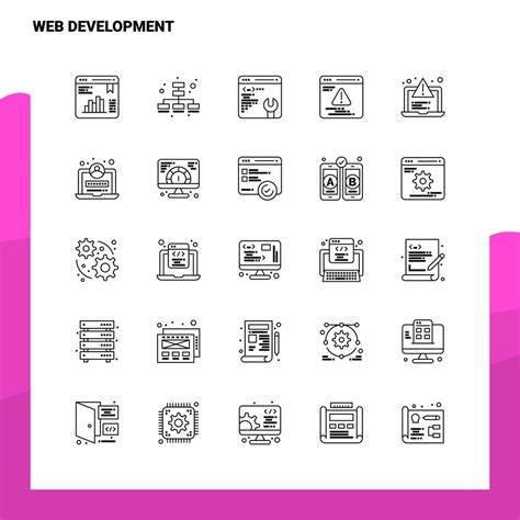 Set Of Web Development Line Icon Set 25 Icons Vector Minimalism Style Design Black Icons Set