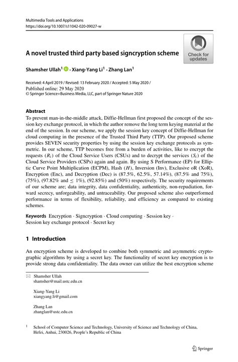 Pdf A Novel Trusted Third Party Based Signcryption Scheme