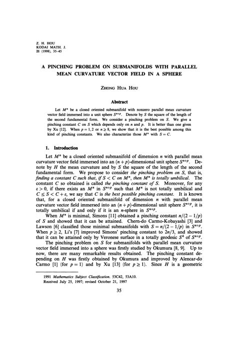 Pdf A Pinching Problem On Submanifolds With Parallel Mean Curvature