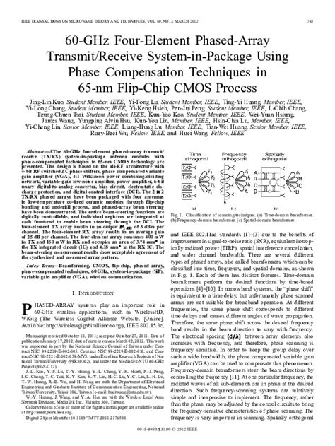 Pdf 60 Ghz Four Element Phased Array Transmitreceive System In Package Using Phase