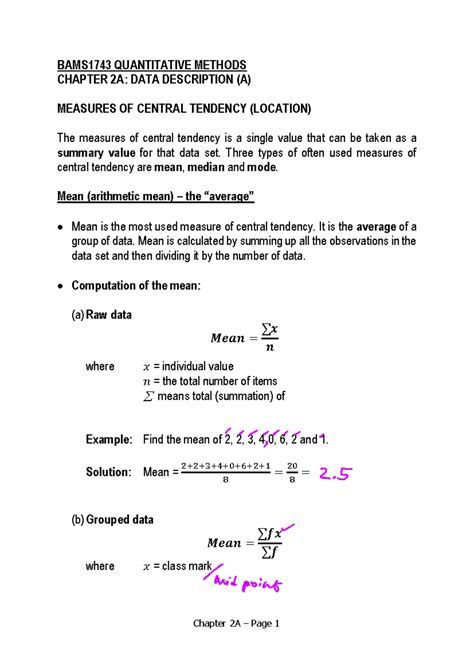 Chapter 2a Mean Median And Mode Bams17 4 3 Quantitative
