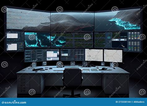 Monitoring Station Filled With Screens Showing Various Locations And Activities Stock