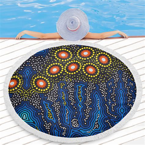 Australia Aboriginal Beach Blanket Aboriginal Dreaming Dot Art Beach