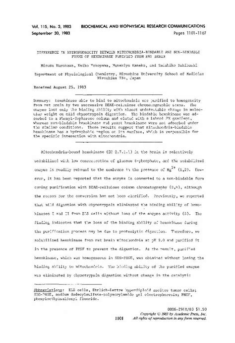 Pdf Difference In Hydrophobicity Between Mitochondria Bindable And