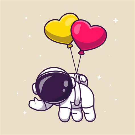 Cute Astronaut Floating With Love Balloon Cartoon Cute Astronaut