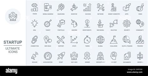 Startup Technology Thin Line Icons Set Vector Illustration Outline Success Ideas And Finance