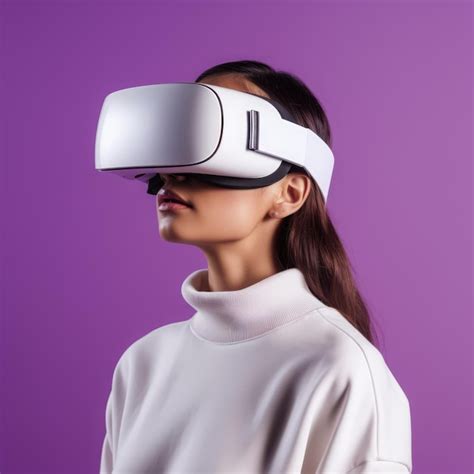 premium photo caucasian woman wearing vr ar headset on purple