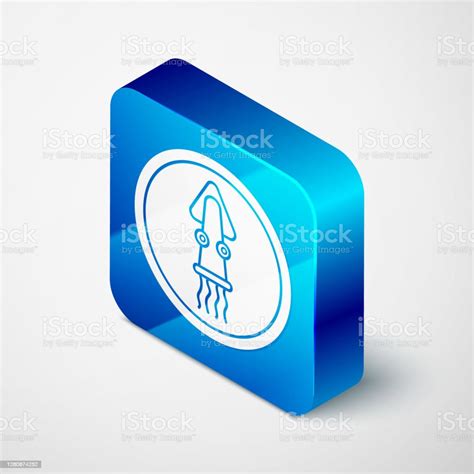 회색 배경에 격리 된 플레이트 아이콘에 동위 원어정 파란색 정사각형 버튼 벡터 등측투영법에 대한 스톡 벡터 아트 및 기타 이미지 등측투영법 수족관 3차원 형태