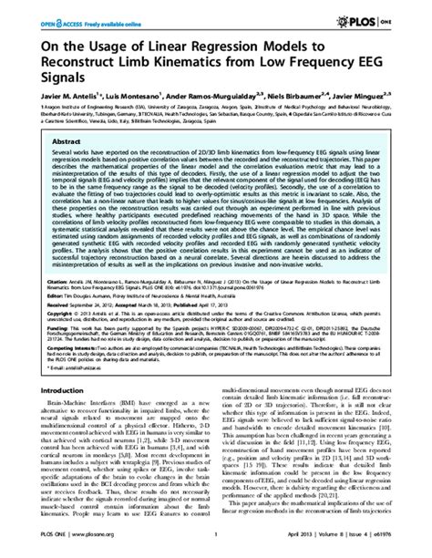 Pdf On The Usage Of Linear Regression Models To Reconstruct Limb