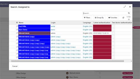 advanced search module select user from pop up assigned to fail
