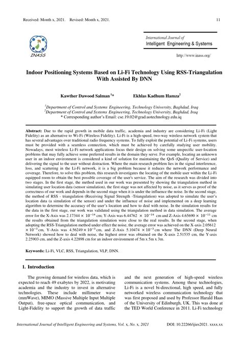 Pdf Indoor Positioning Systems Based On Li Fi Technology Using Rss Triangulation With Assisted