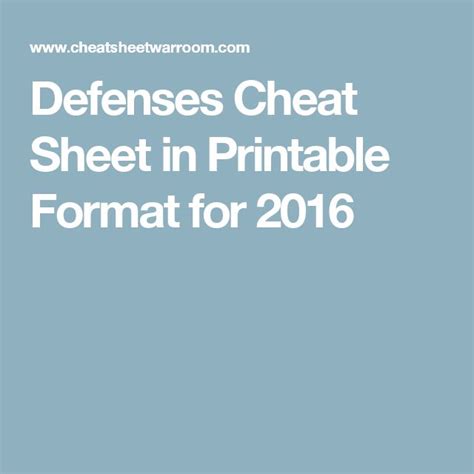 Defenses Cheat Sheet 2016 Printable Format