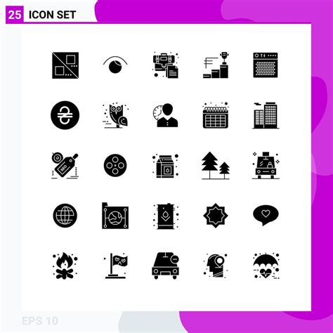 25 Universal Solid Glyph Signs Symbols Of Device Amplifier Briefcase Trophy Cup Prize Editable