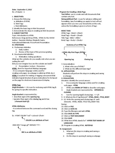 Html Lesson Plan Nov 2015 Pdf Html Element Html