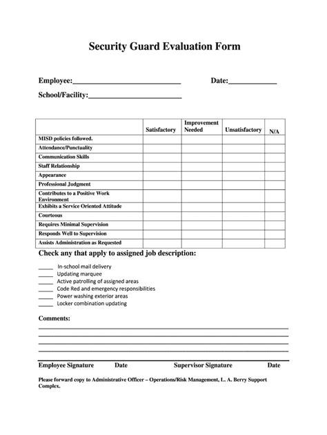 Security Guard Evaluation Form Fill Online Printable Fillable Blank Pdffiller